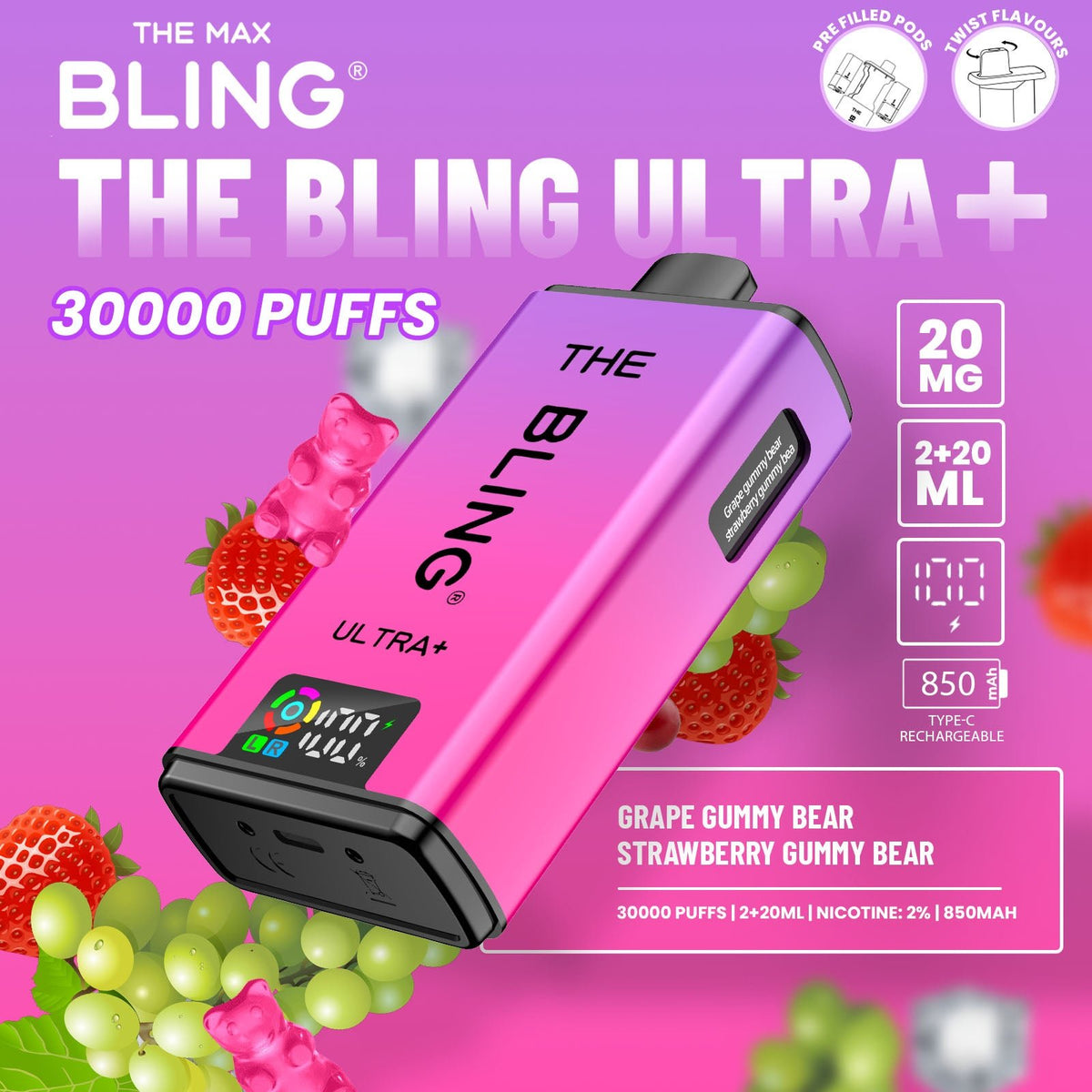 The Bling Ultra Plus 30k Prefilled Kit Box of 5 | Bulk Vape Wholesale
