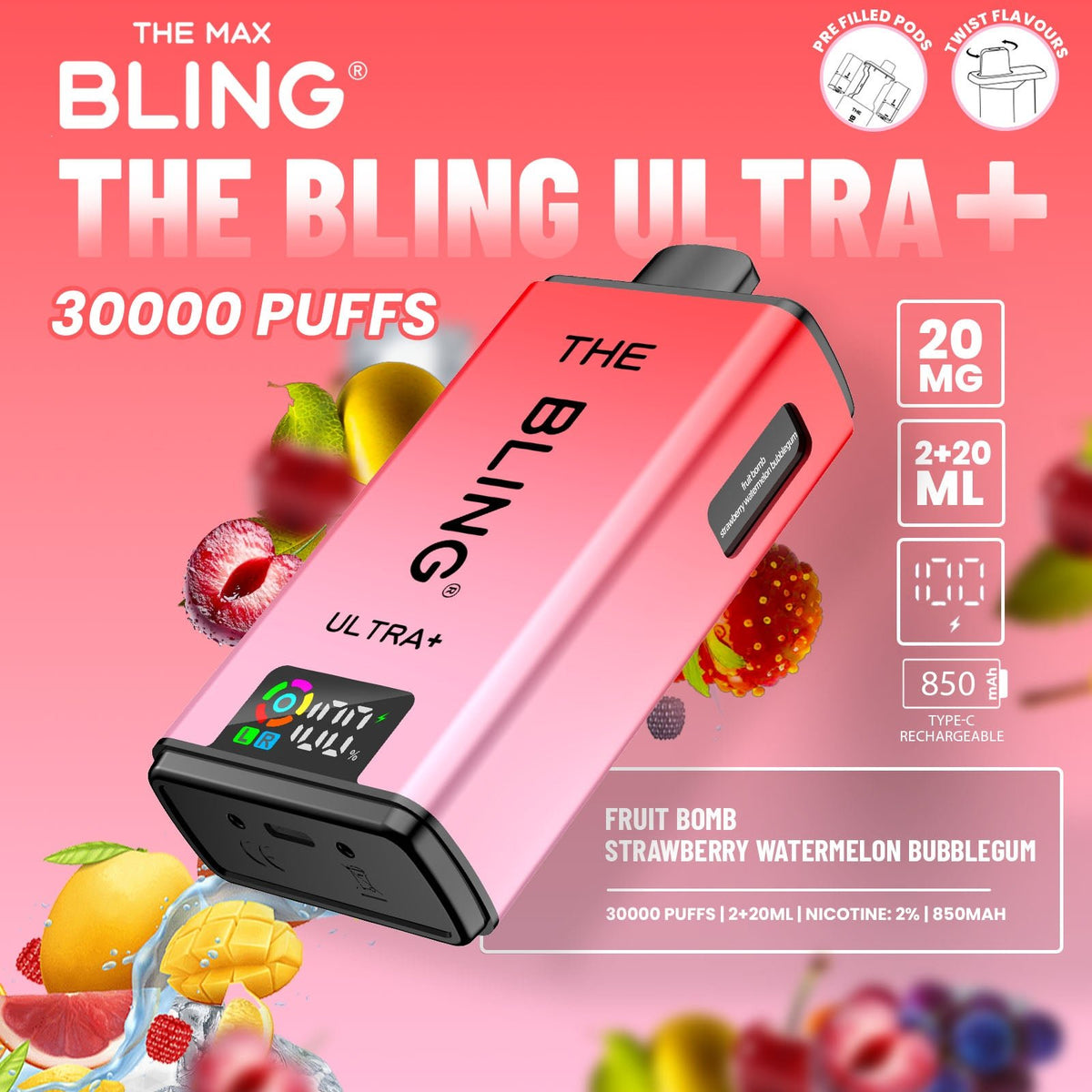 The Bling Ultra Plus 30k Prefilled Kit Box of 5 | Bulk Vape Wholesale